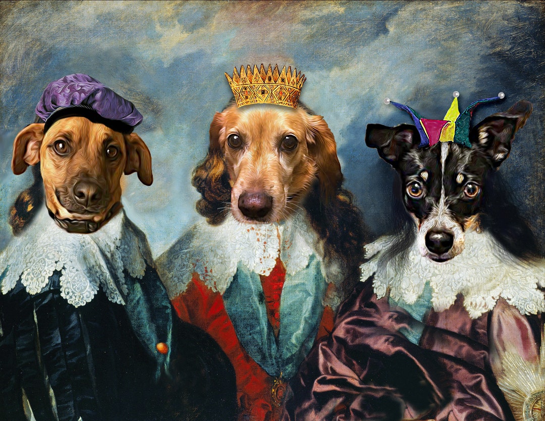 THREE Pet Portrait -custom Pet Portraits - Dog Portraits and Cat ...