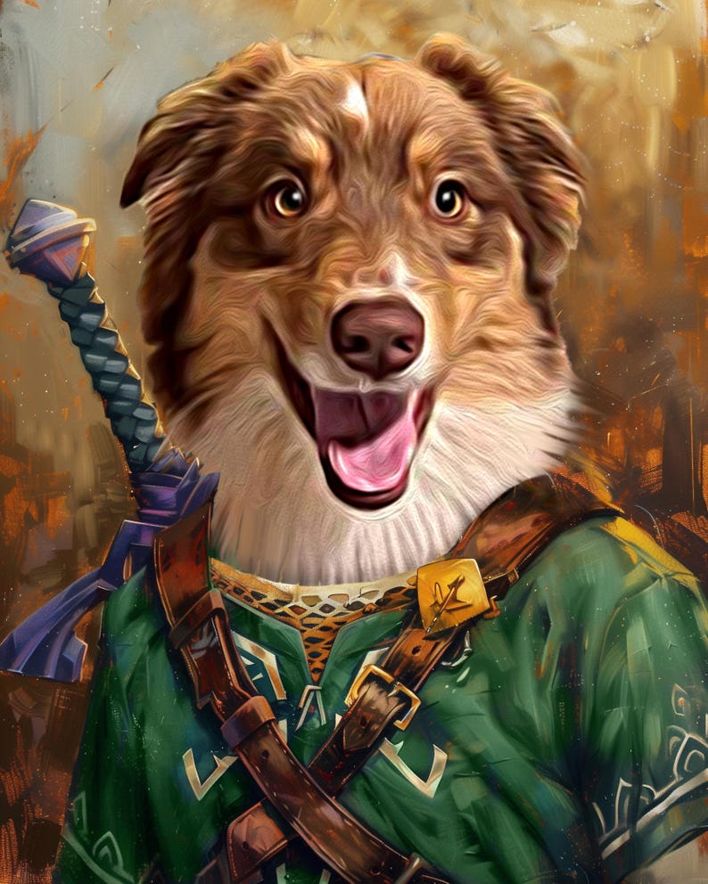 Link - Legends of Zelda Inspired Pet Portrait - Dog Portraits and Cat ...