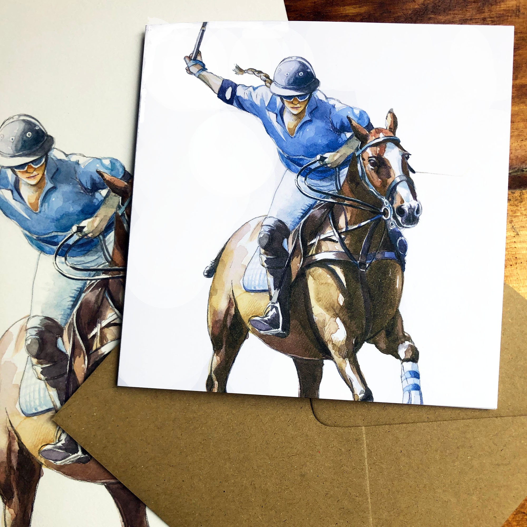 Giclee Print and Greetings Card of Woman Polo Player With - Etsy