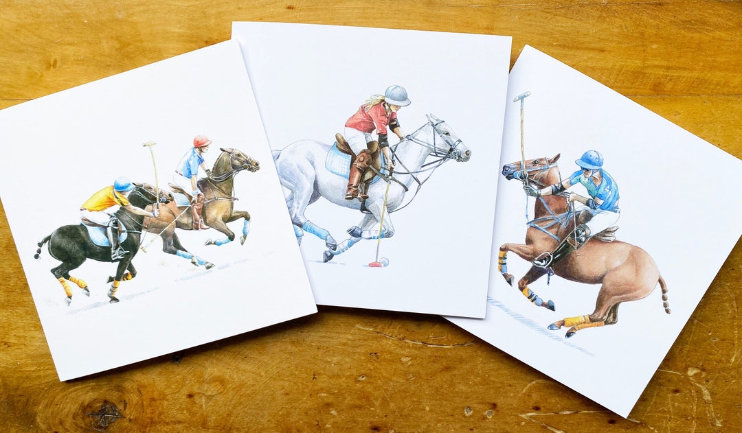 New Set of 5 Polo Greetings Cards, Including 'hooking', 'woman Polo ...