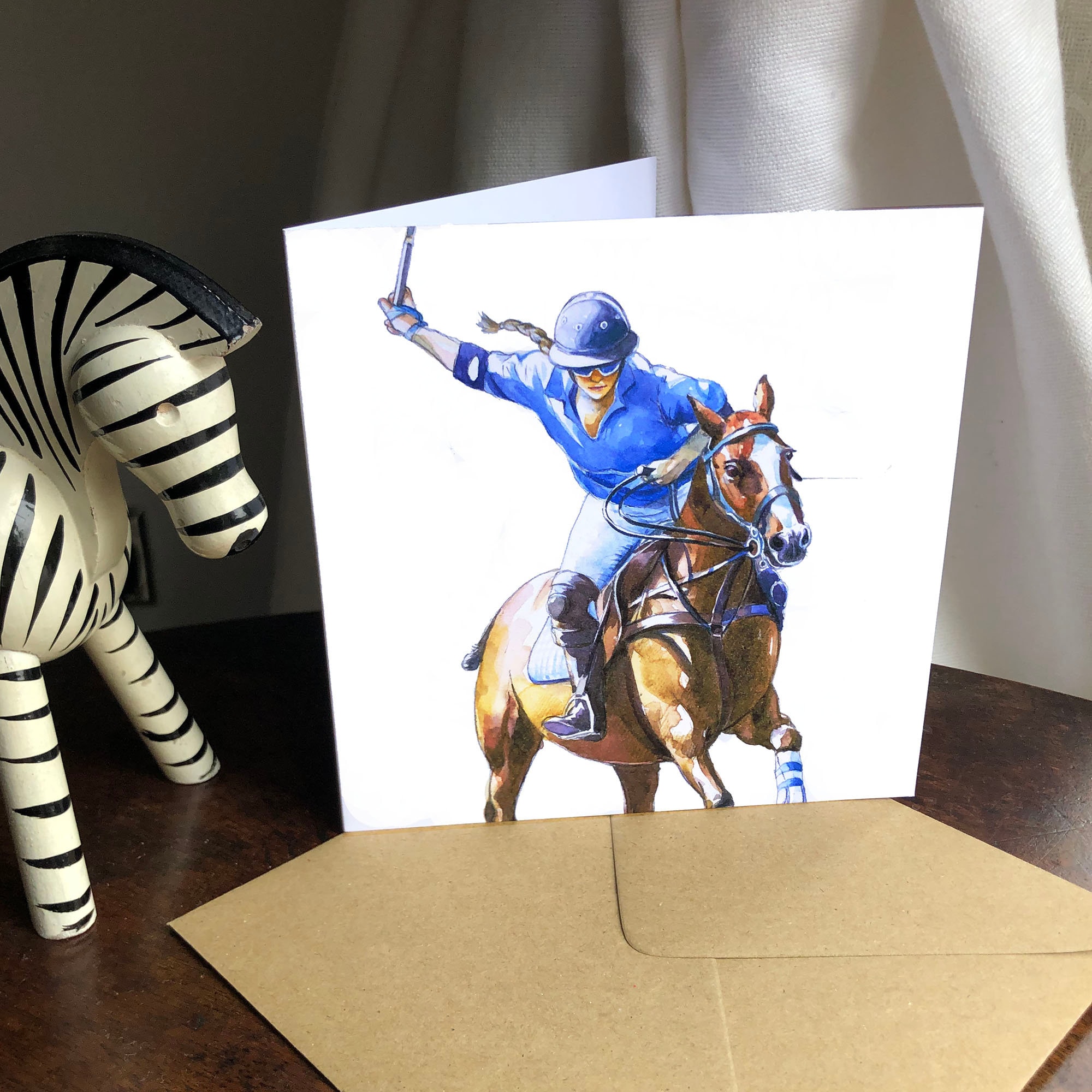 Giclee Print and Greetings Card of Woman Polo Player With - Etsy