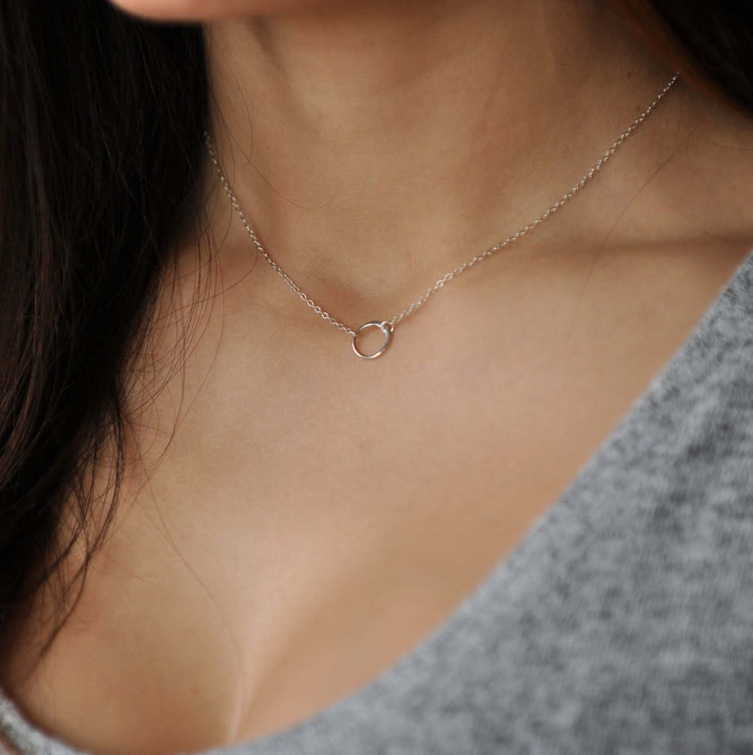 Simple Dainty Silver Necklace Gold Choker Necklace Delicate Tiny Circle ...