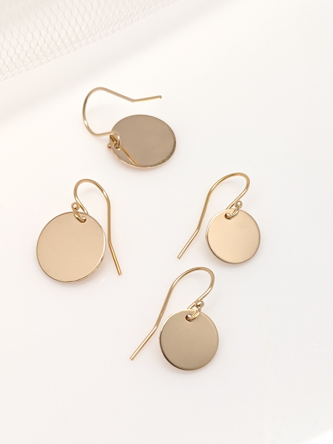 Disc Earrings Dainty Gold Earrings Gold Disc Earrings Small Tiny Dangle ...