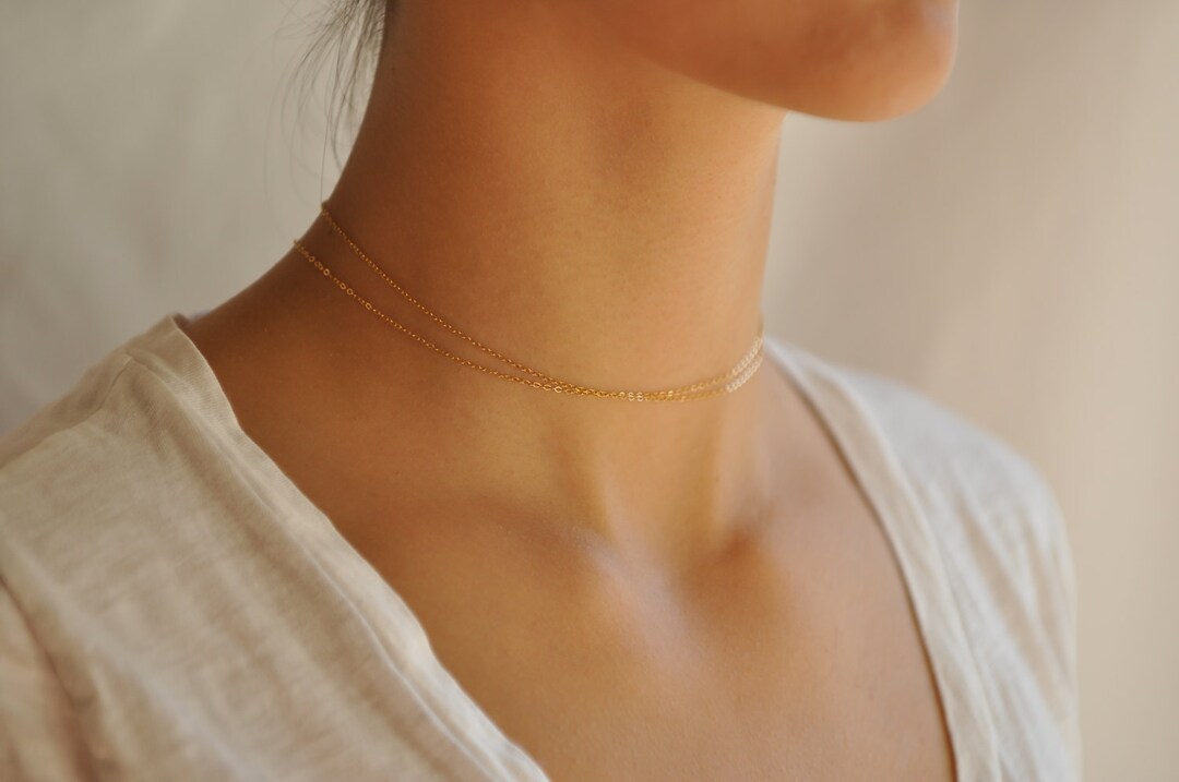 Dainty Gold Choker Necklace, Simple Choker, Thin Chain Choker Necklace ...
