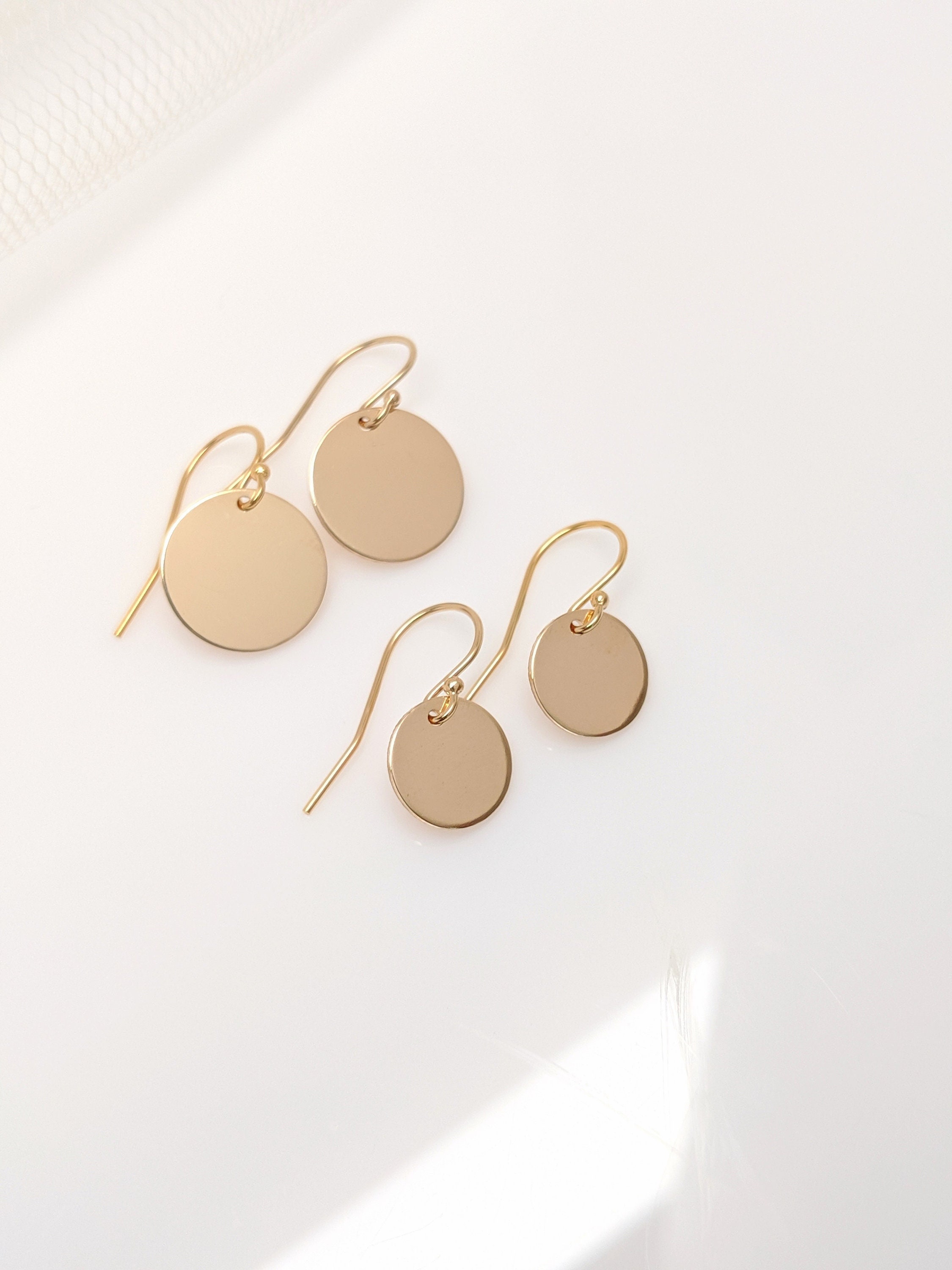 Disc Earrings Dainty Gold Earrings Gold Disc Earrings Small Tiny Dangle ...