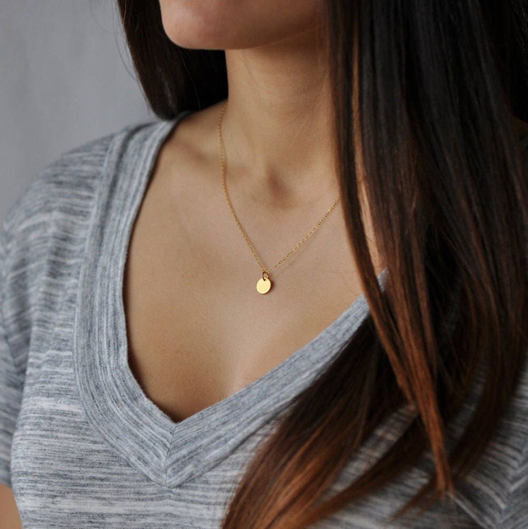 Gold Disk Necklace, Gold Disc Necklace, Dainty Disc, Gold Circle ...