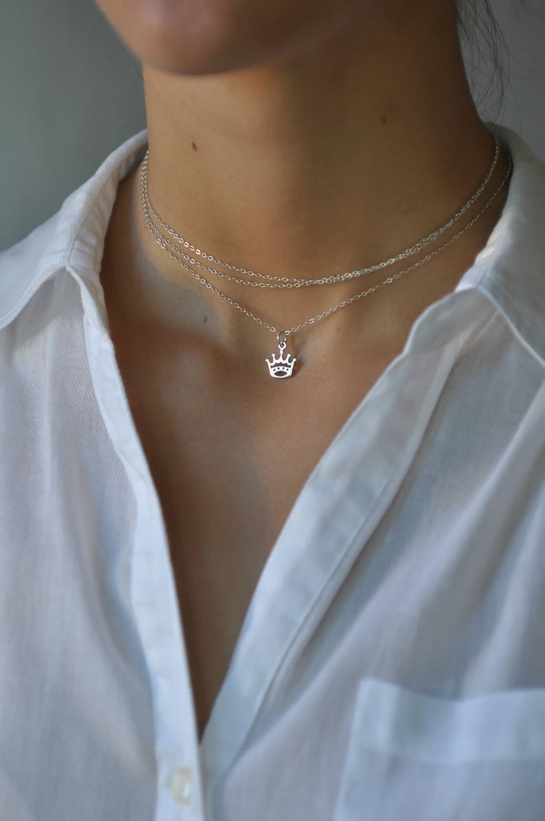 Silver Crown Necklace, Tiny Crown Charm, Sorority Necklace Big Little ...