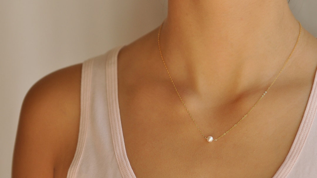 Dainty Pearl Necklace, Tiny Pearl Necklace, Pearl Drop Necklace, Single ...