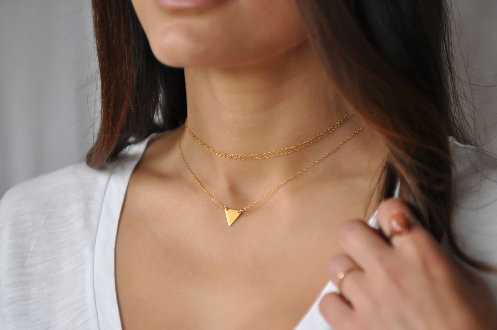 Triangle necklace gold Simple Triangle Necklace Dainty | Etsy