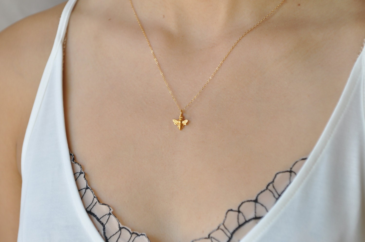 Gold Bee Necklace Tiny Bee Necklace Bee Charm Simple Dainty | Etsy