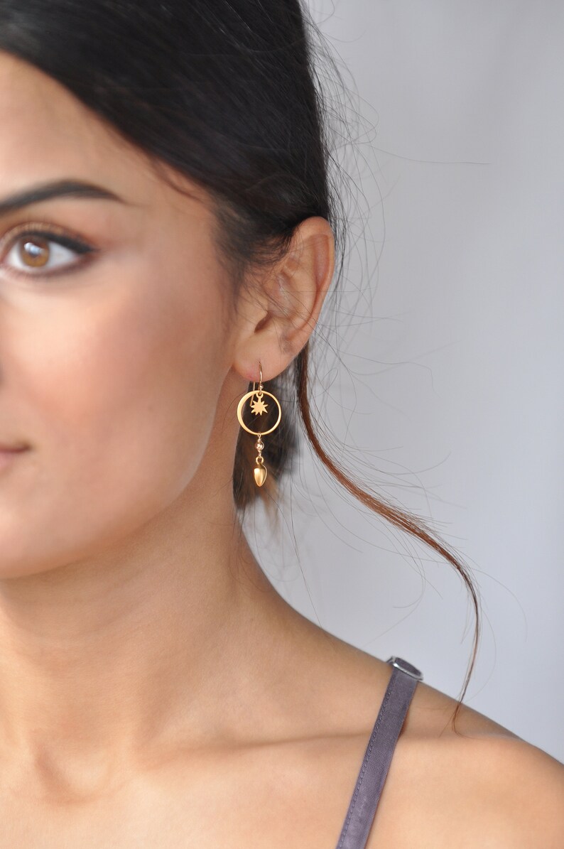 Open Circle Earrings Star Earrings Celestial Earrings Simple - Etsy
