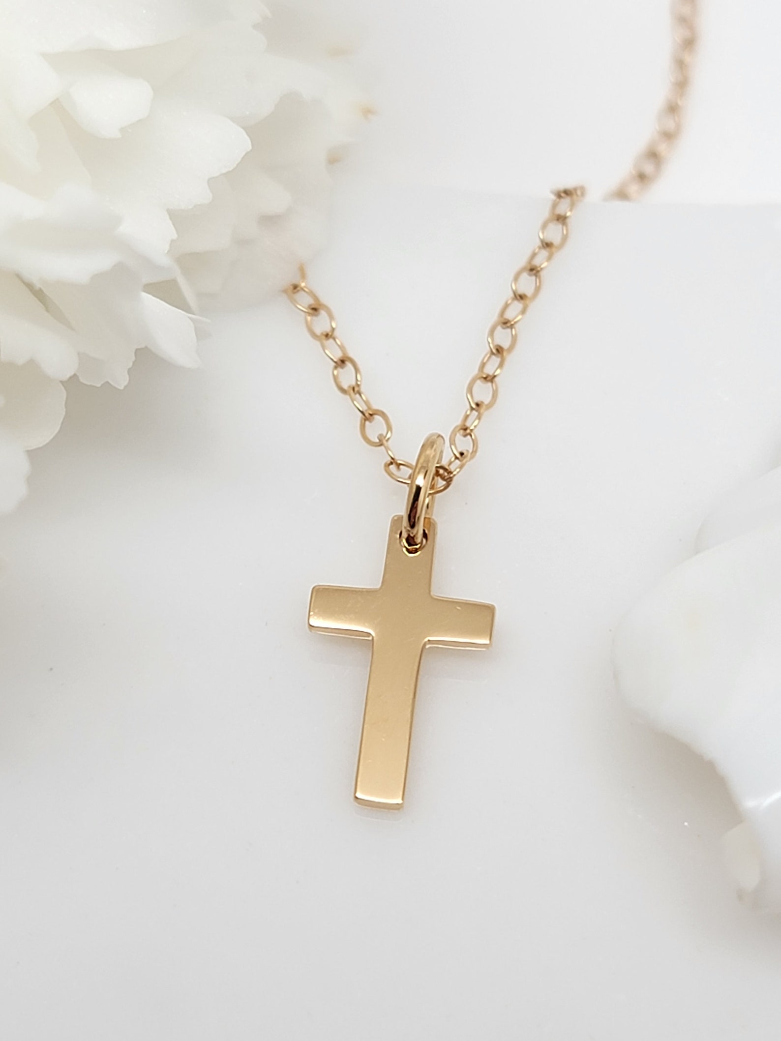 Small Cross Necklace Shiny Dainty Cross Necklace Gold Tiny - Etsy