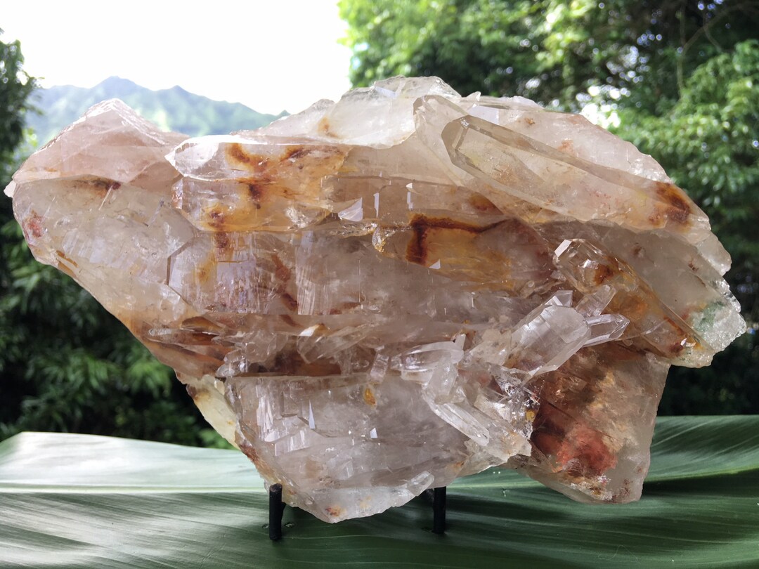 Tabular Quartz Cluster With Iron Inclusions, Brazil ~ Bright Orange and ...