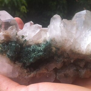 Fuchsite on Phantom Clear Quartz Cluster With Fuchsite Inclusions, Rare ...