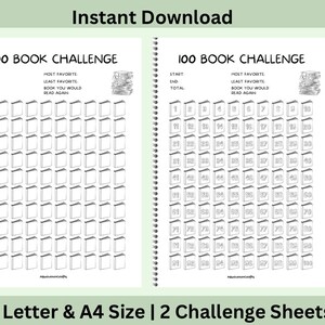 Digital Download 100 Book Challenge Printable US Letter & A4 - Etsy