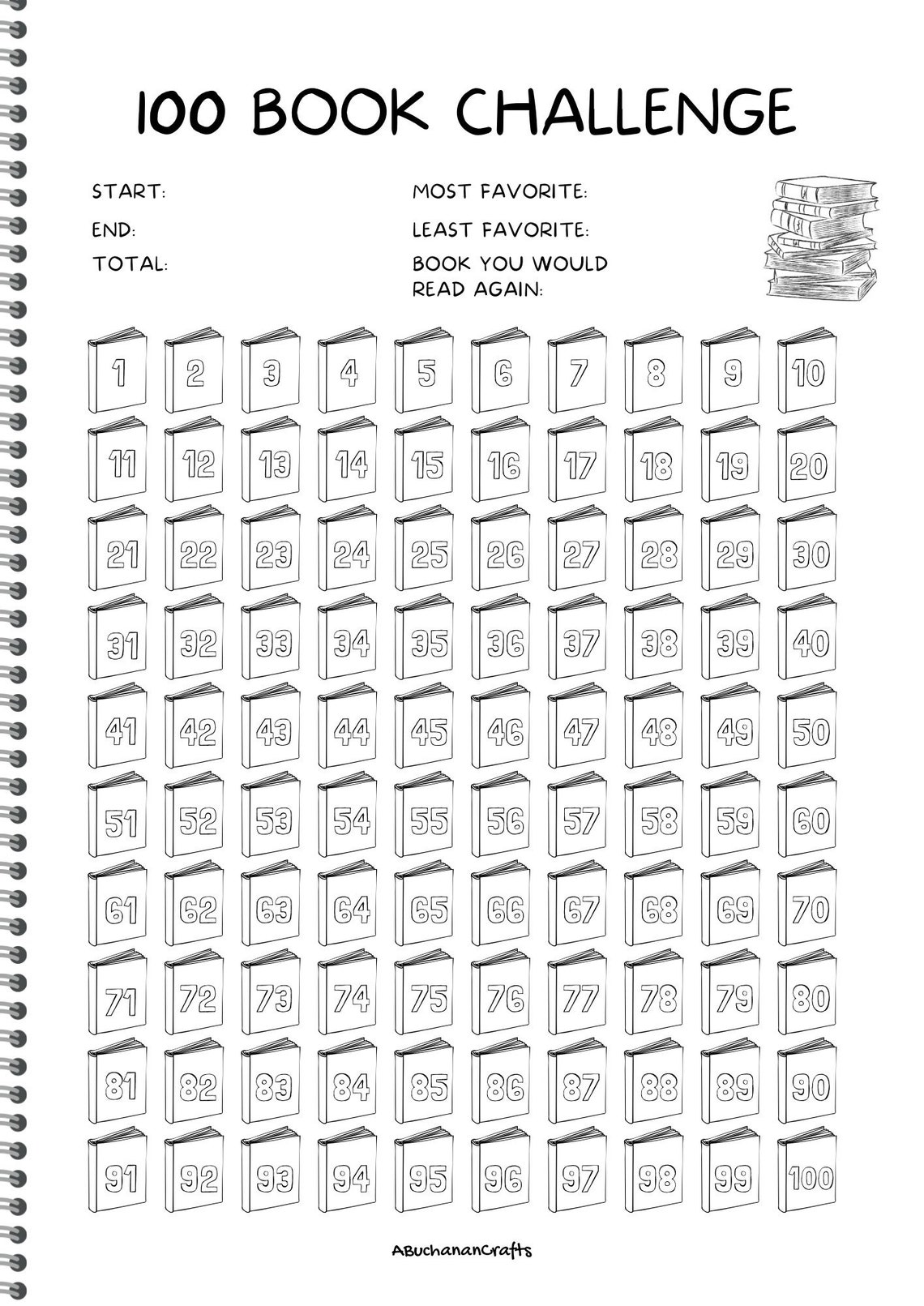 Digital Download 100 Book Challenge Printable US Letter & A4 - Etsy