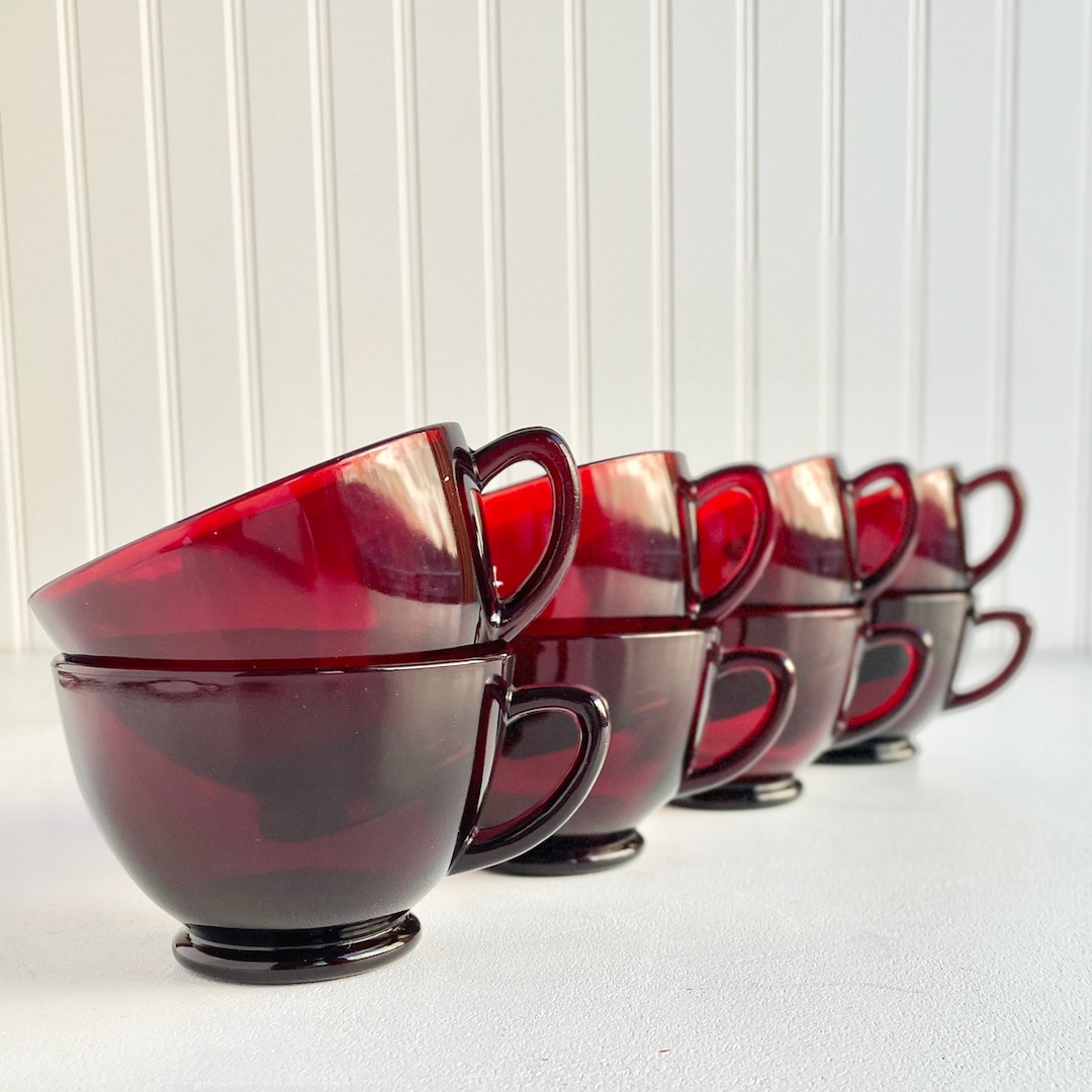 Ruby Red Glass - Set of 8 - Tea Cups - Anchor Hocking Punch Cups - Etsy