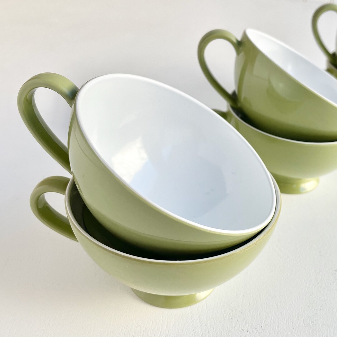 Texas Ware - Tea Cups - Set of 6 - Vintage Melamine - Pretty Green and ...
