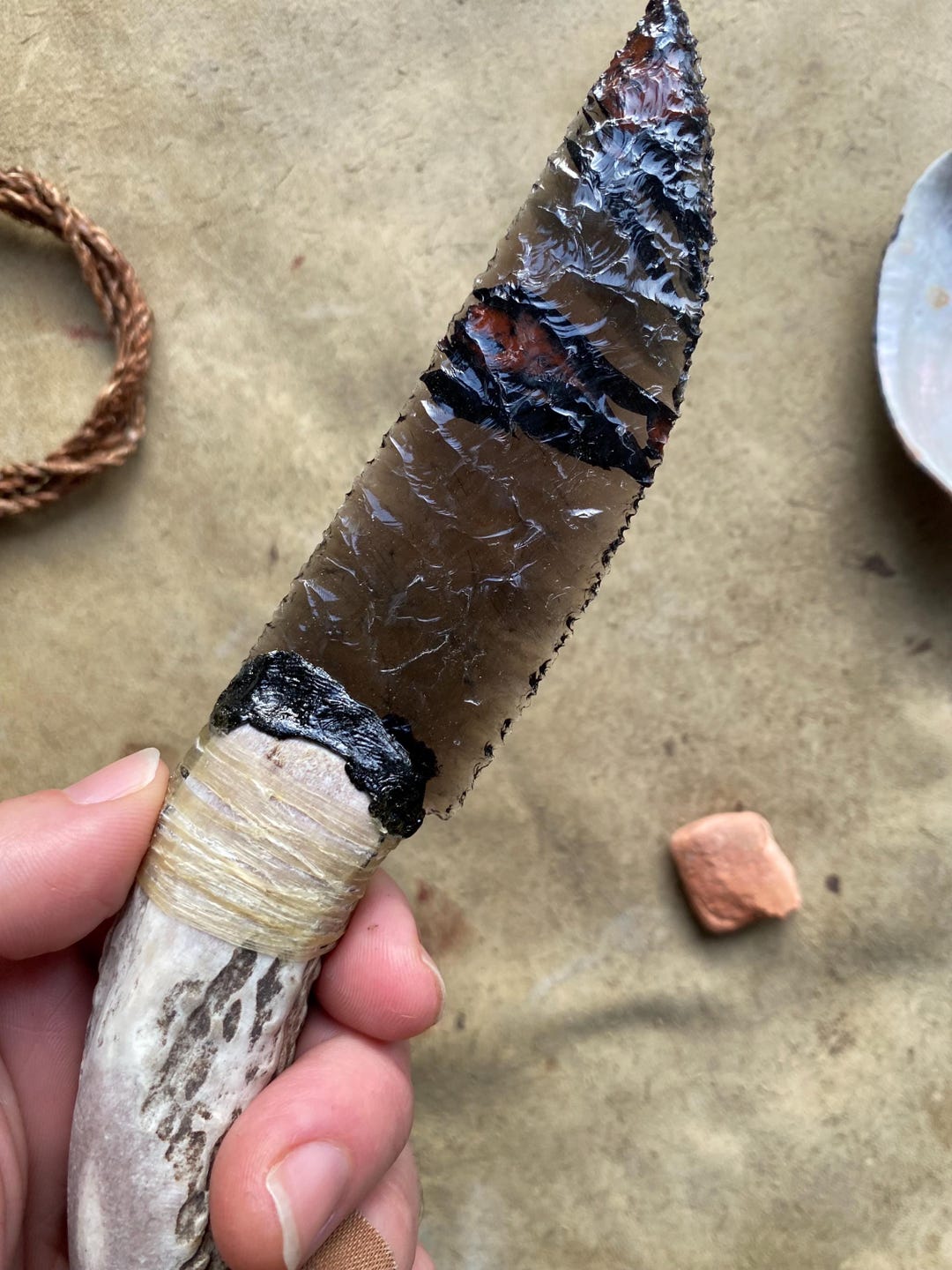 Tri Flo Obsidian Knife With Leather Sheath by Chumash Artist Steven ...