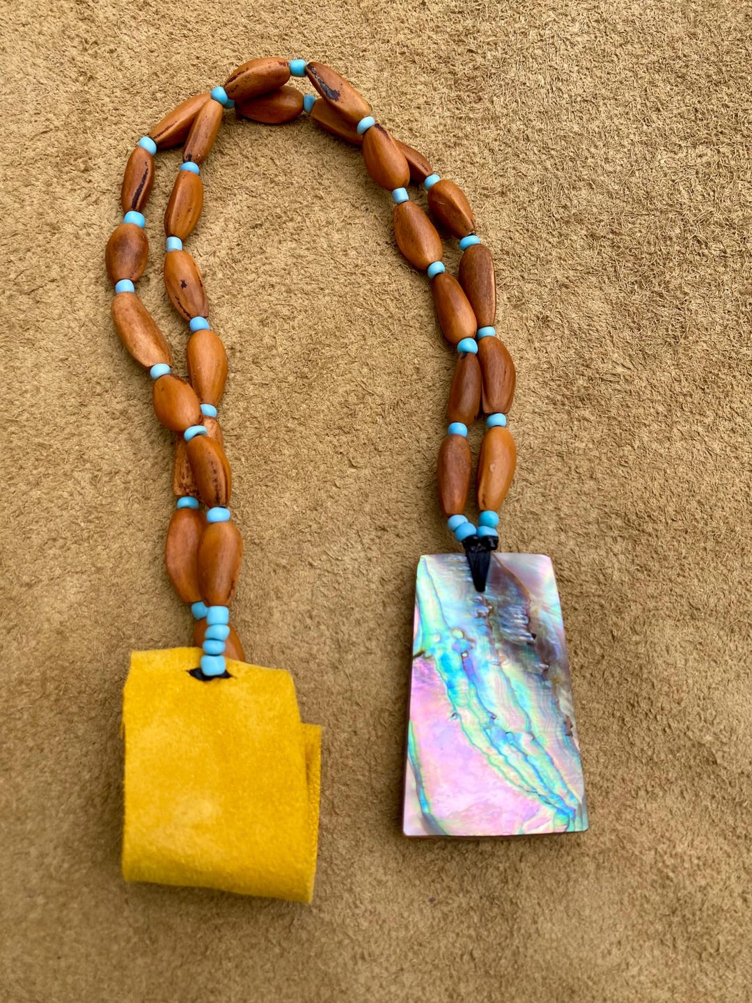 Red Abalone Pendant With Pine Nut Necklace by Chumash Artist Steven ...