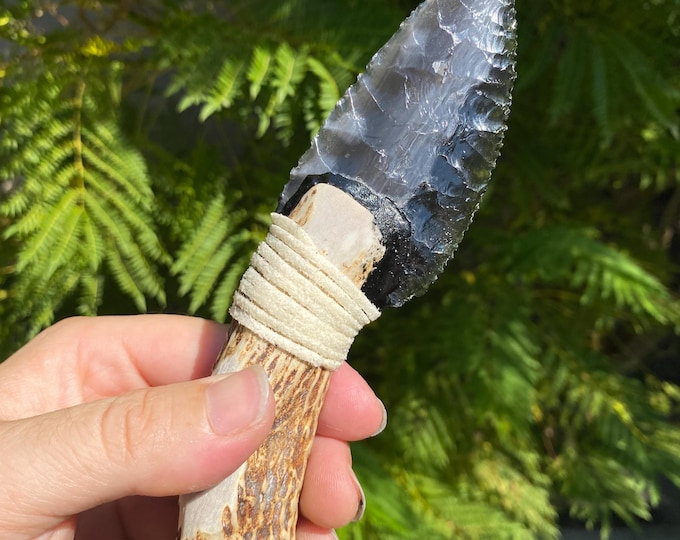 Obsidian Knife With Antler Handle by Chumash Artist Steven Saffold - Etsy