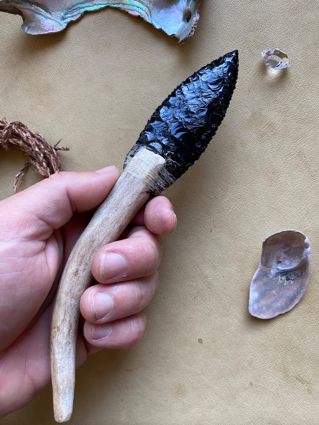 Obsidian Knife With Antler Tine Handle by Chumash Artist - Etsy