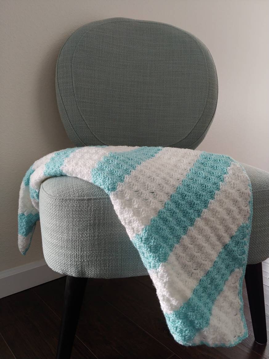 Blue and White Striped Corner to Corner Baby Boy Afghan | Etsy