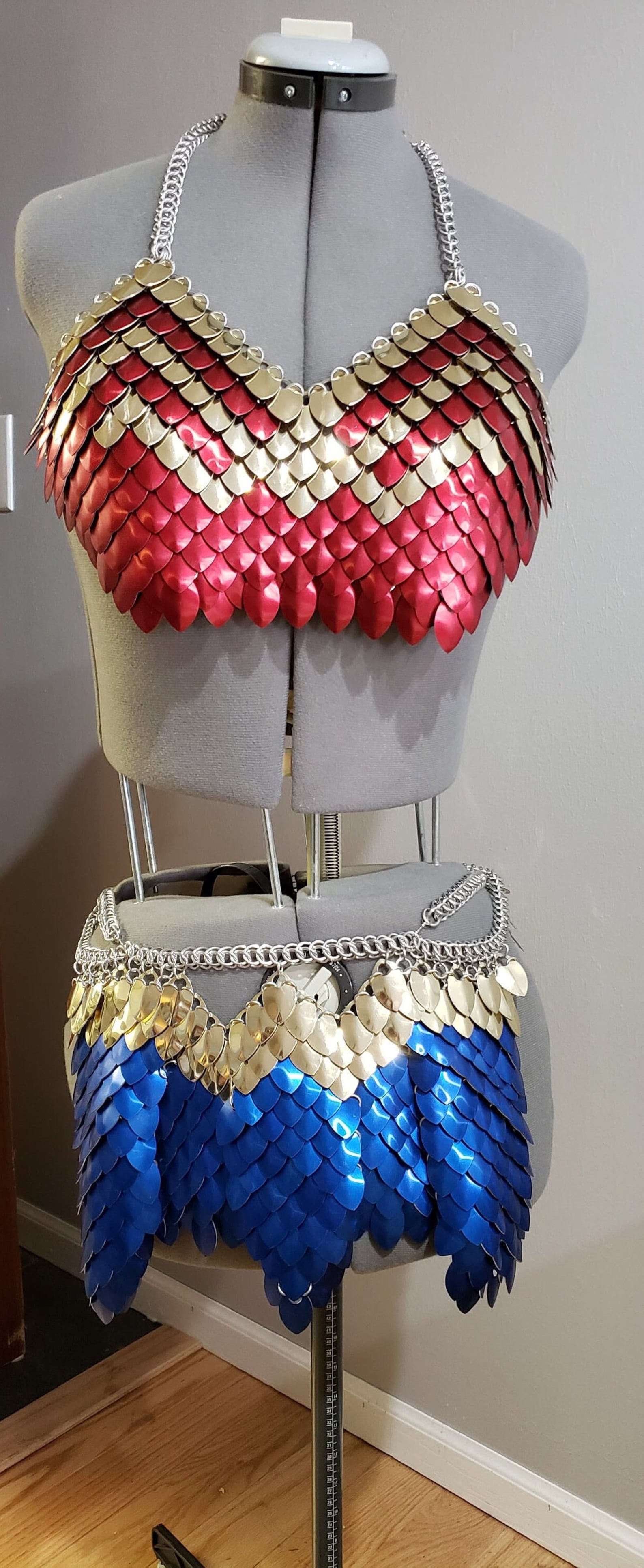 Wonder Woman Chain Mail Top and Bottom Bra Skirt Bikini Chain Mail ...