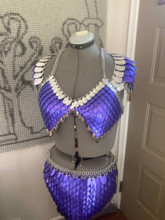 Solid Color With Trim Chain Mail /scalemail Bikini Top Bottom - Etsy