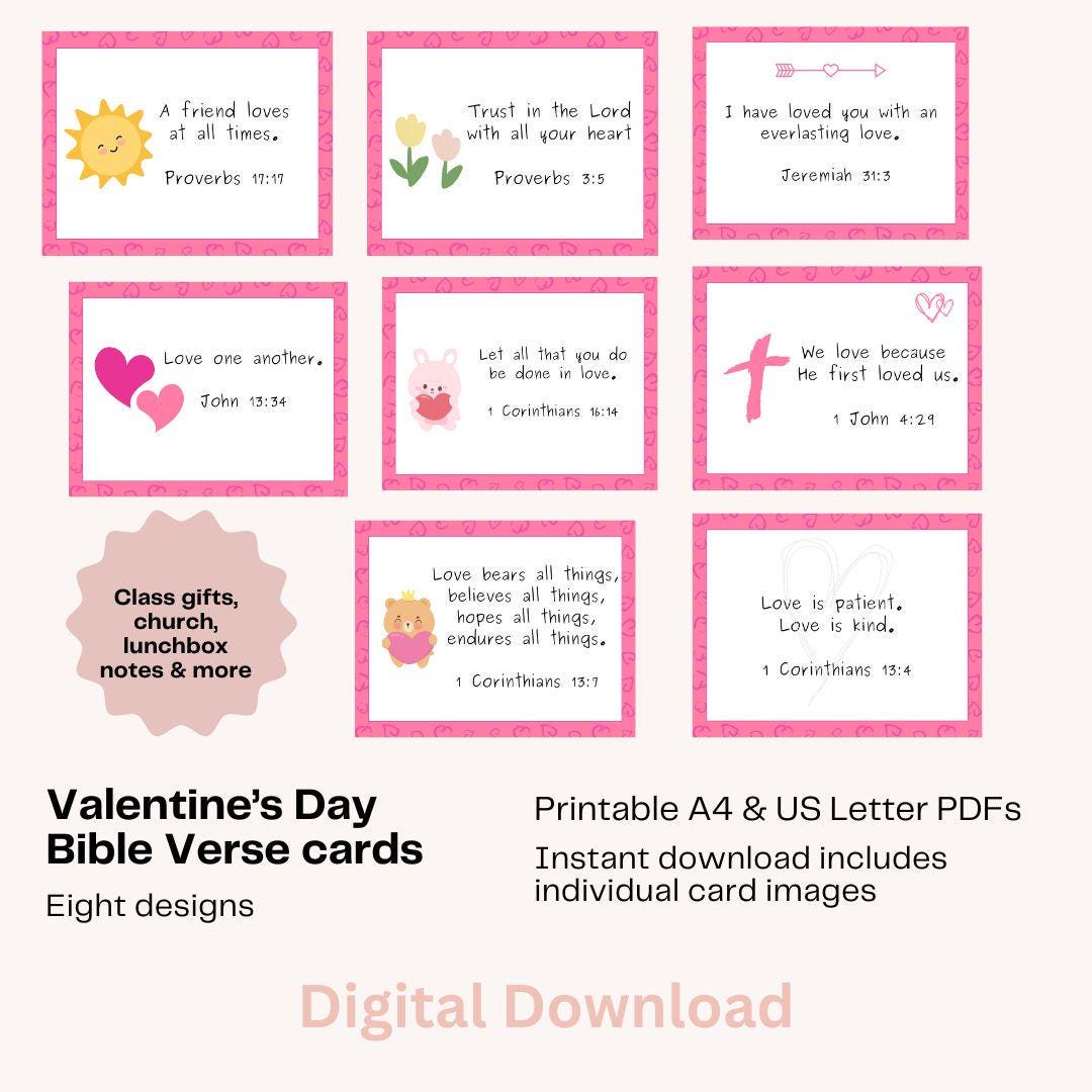 Printable Valentine's Day Bible Verse Cards ~ Class Gifts, Church Group ...