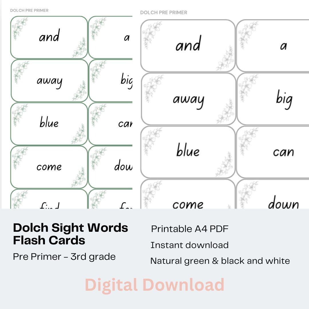 Dolch Sight Words Printable Flashcards 10 to an A4 Page With Nature ...