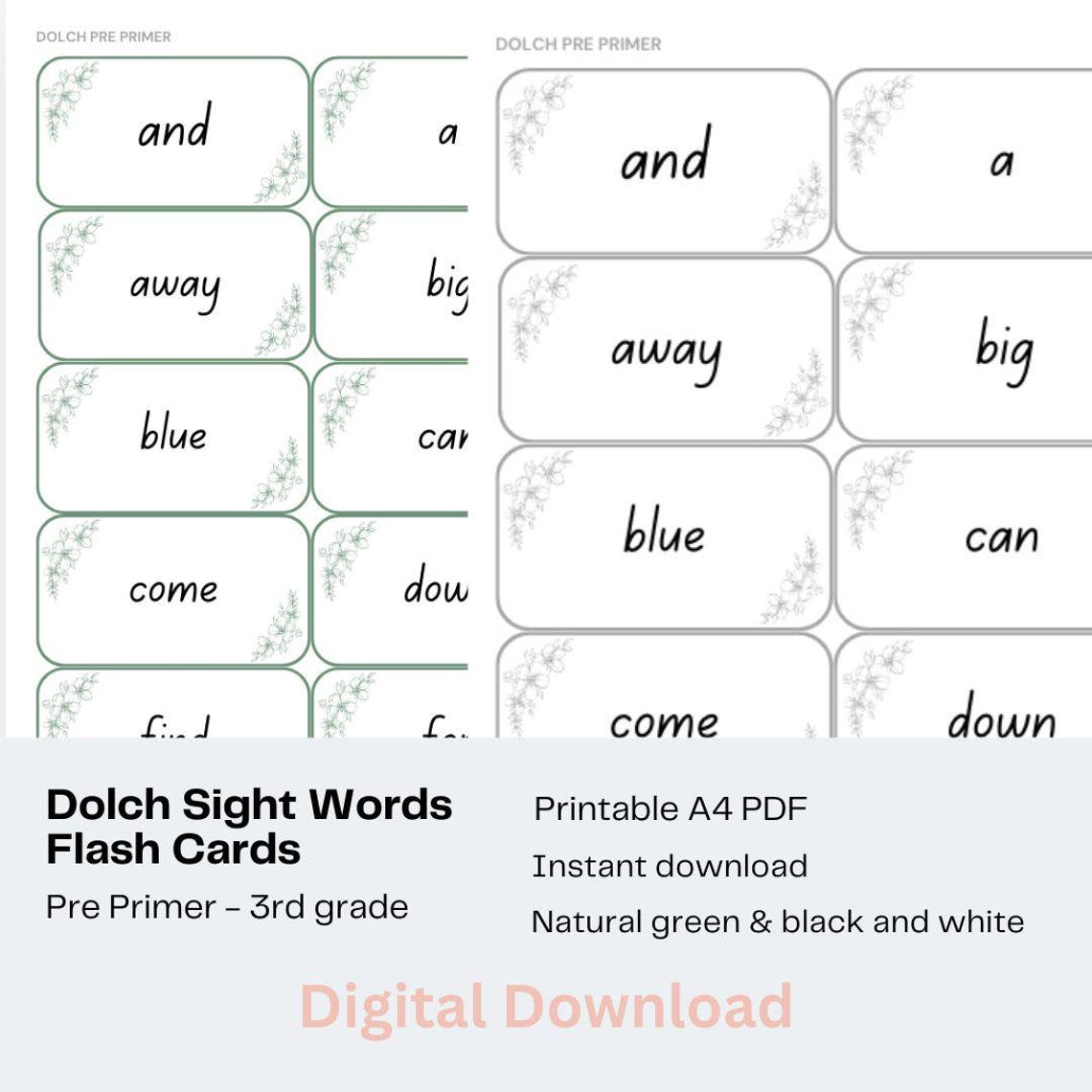 Dolch Sight Words Printable Flashcards 10 to an A4 Page With Nature ...