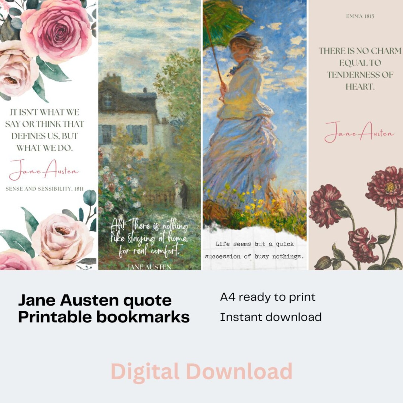Printable Jane Austen Quote Bookmarks - Etsy