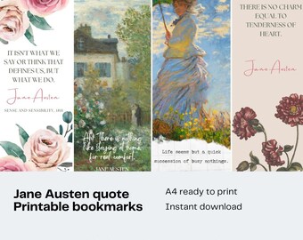 Jane Austen Quotes Bookmarks, Set of 4, Printable Digital Download ...