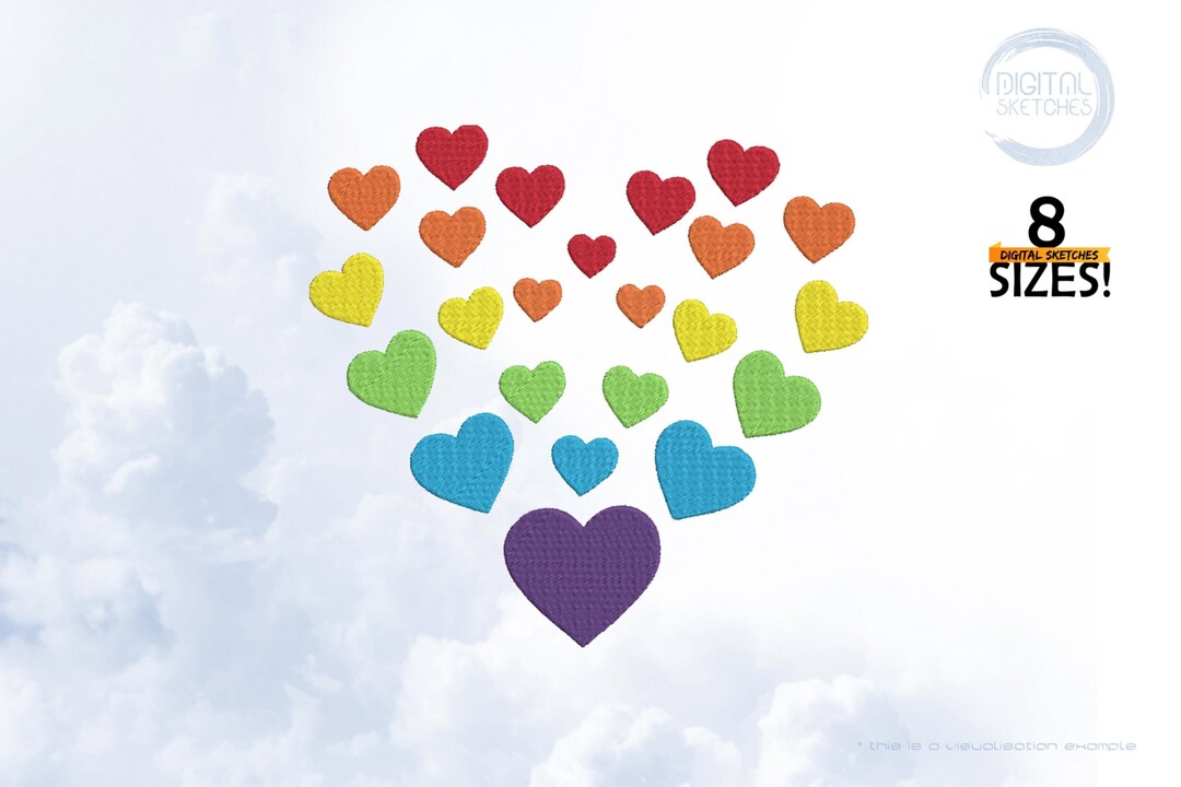 Rainbow Heart Embroidery Design, Rainbow Embroidery Art, Love ...