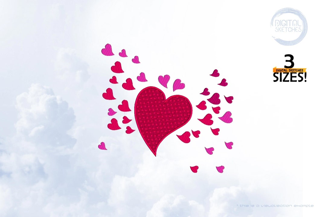 Heart Embroidery Design, Love Hearts Embroidery Art, Digital Designs ...
