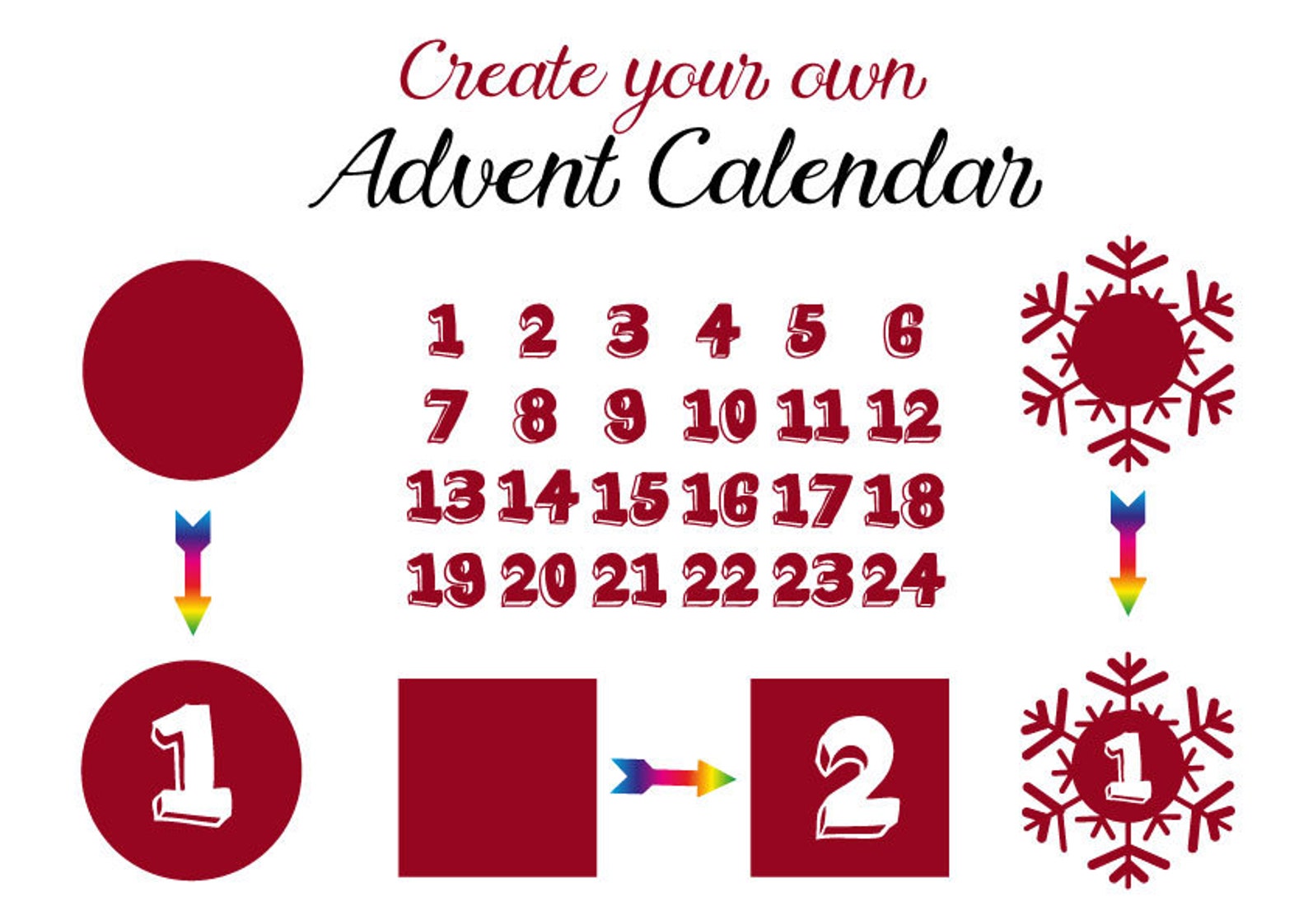 Advent Calendar Numbers Printable Calendar Christmas - Etsy