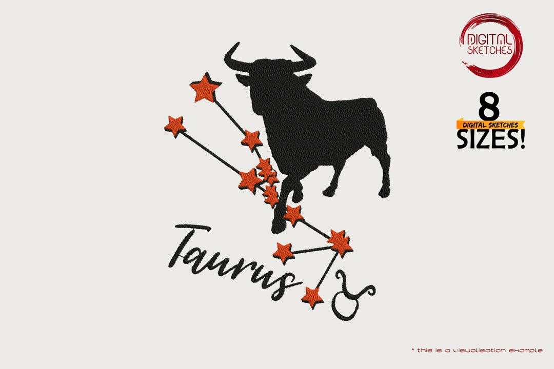 Taurus Embroidery Design, Zodiac Sign Embroidery Pattern, Astrology ...