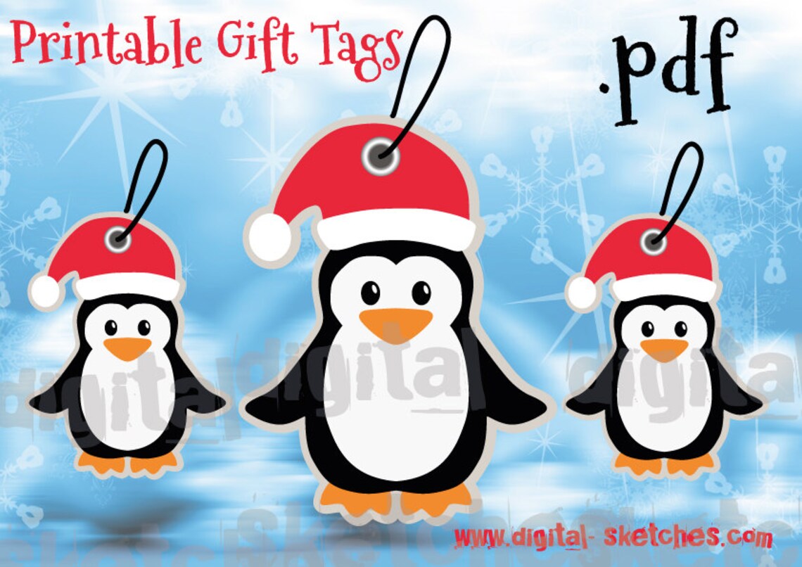 Printable Christmas Gift Tags Penguin DIY .pdf Packaging | Etsy