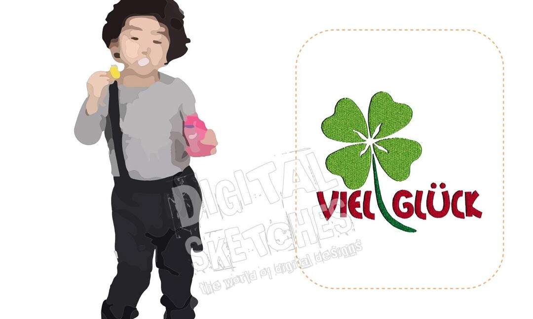 Good Luck Viel Glück Saying German Cloverleaf Machine Embroidery Design ...