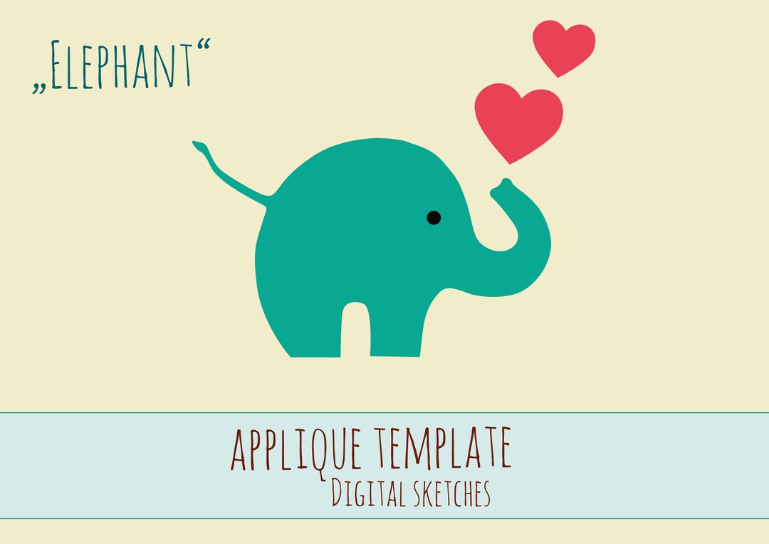 Elephant Applique Template .PDF Animals Fabric Applique Template DIY ...
