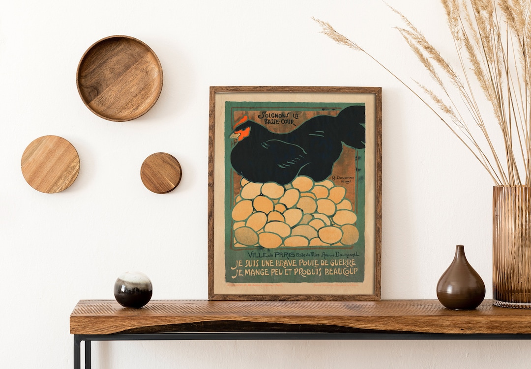 Vintage French Chicken Poster, Vintage Chicken Art, Vintage Rooster Art ...