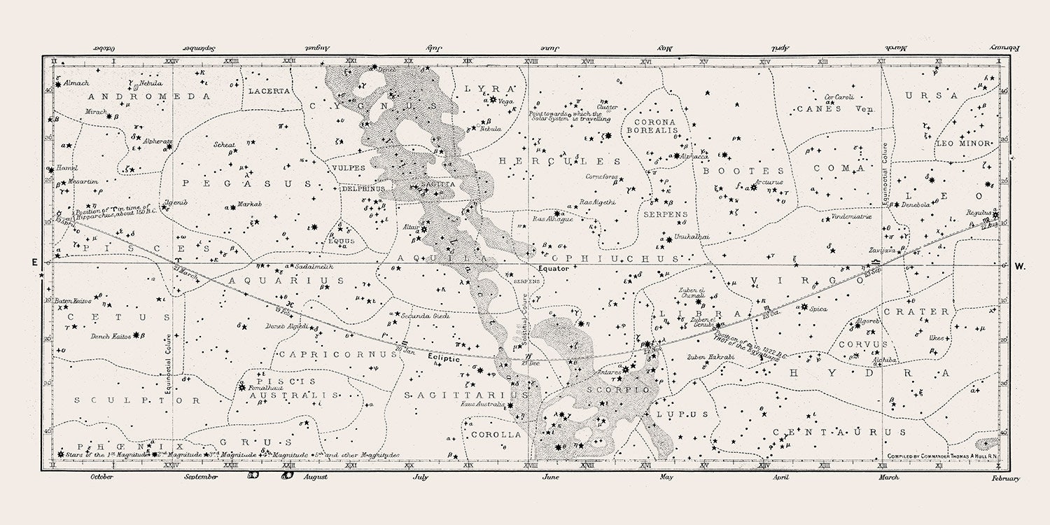 Star Map Print, Blue Star Map, Southern Constellations Chart Print ...