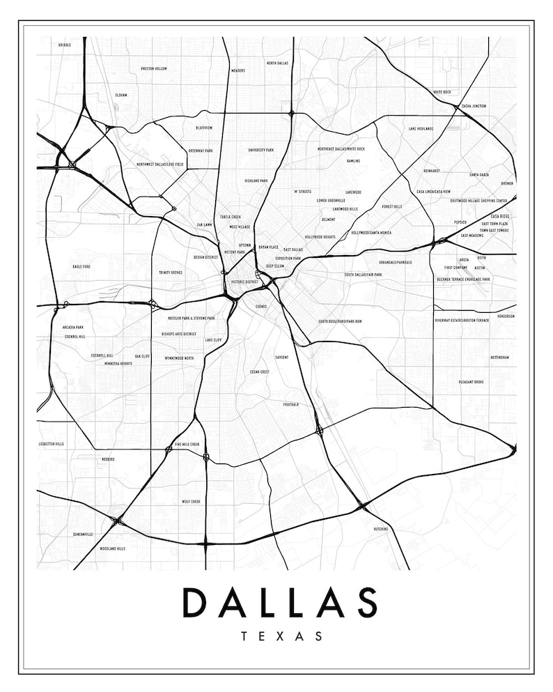 Dallas Texas Map Print Neighborhood Map Dallas Map Poster - Etsy