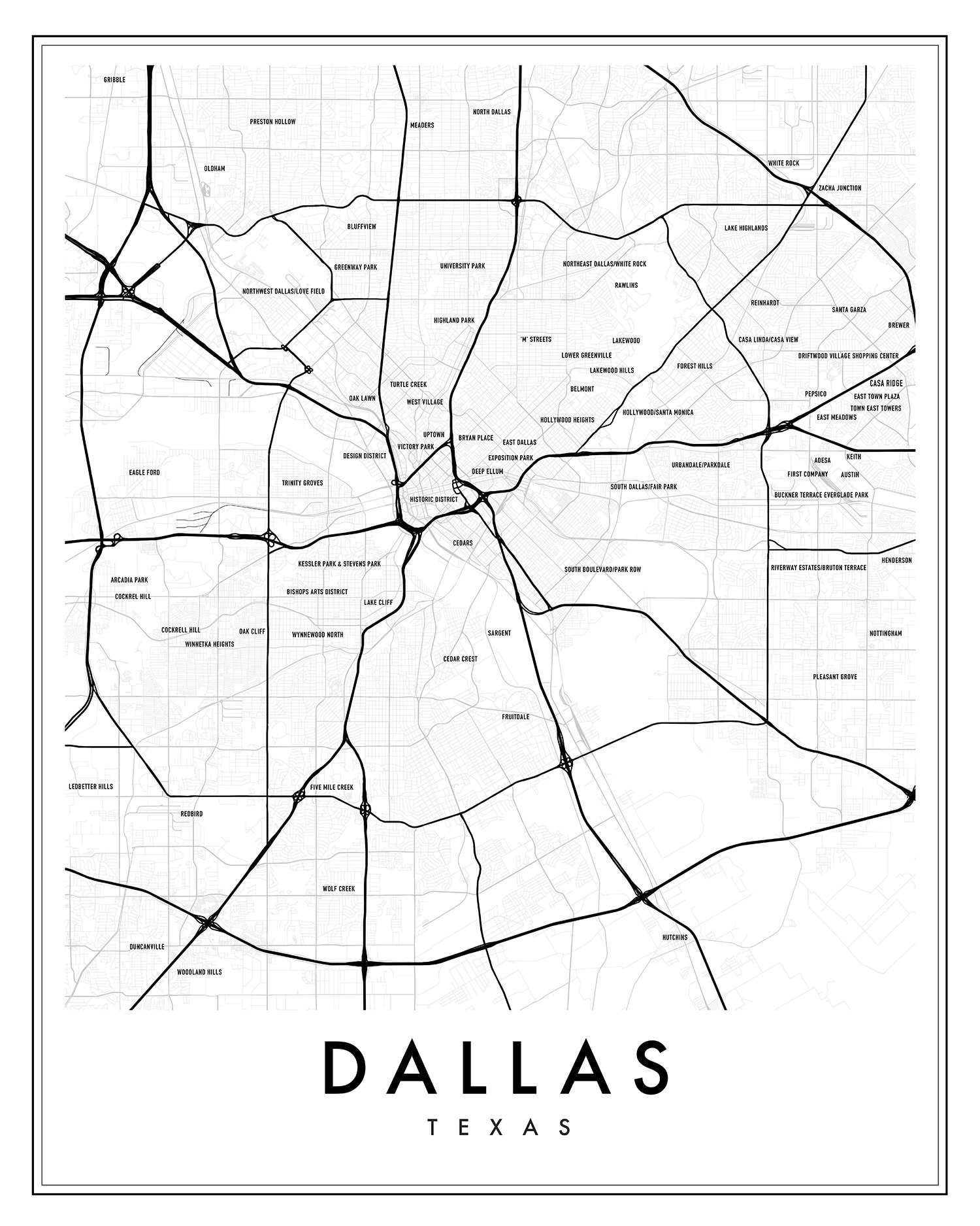 Dallas Texas Map Print, Neighborhood Map, Dallas Map Poster, Deep Ellum ...