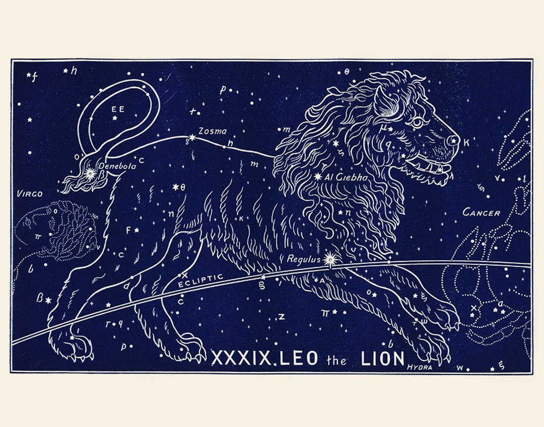 Leo, Birthday Gift for Leo, Leo Print Antique Vintage Astrological Sign ...