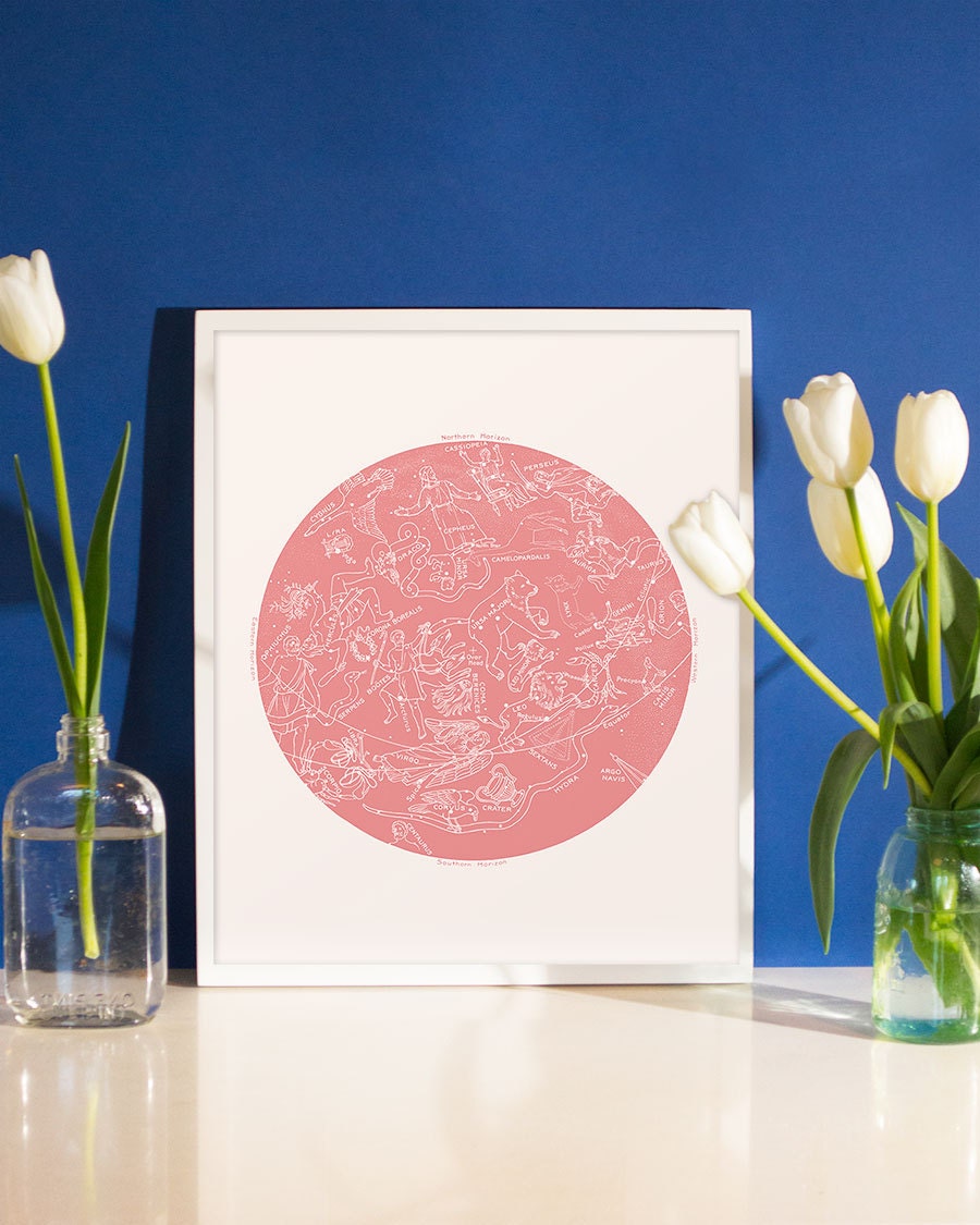 Pink Constellation Print Rose Art Star Chart Zodiac Signs | Etsy
