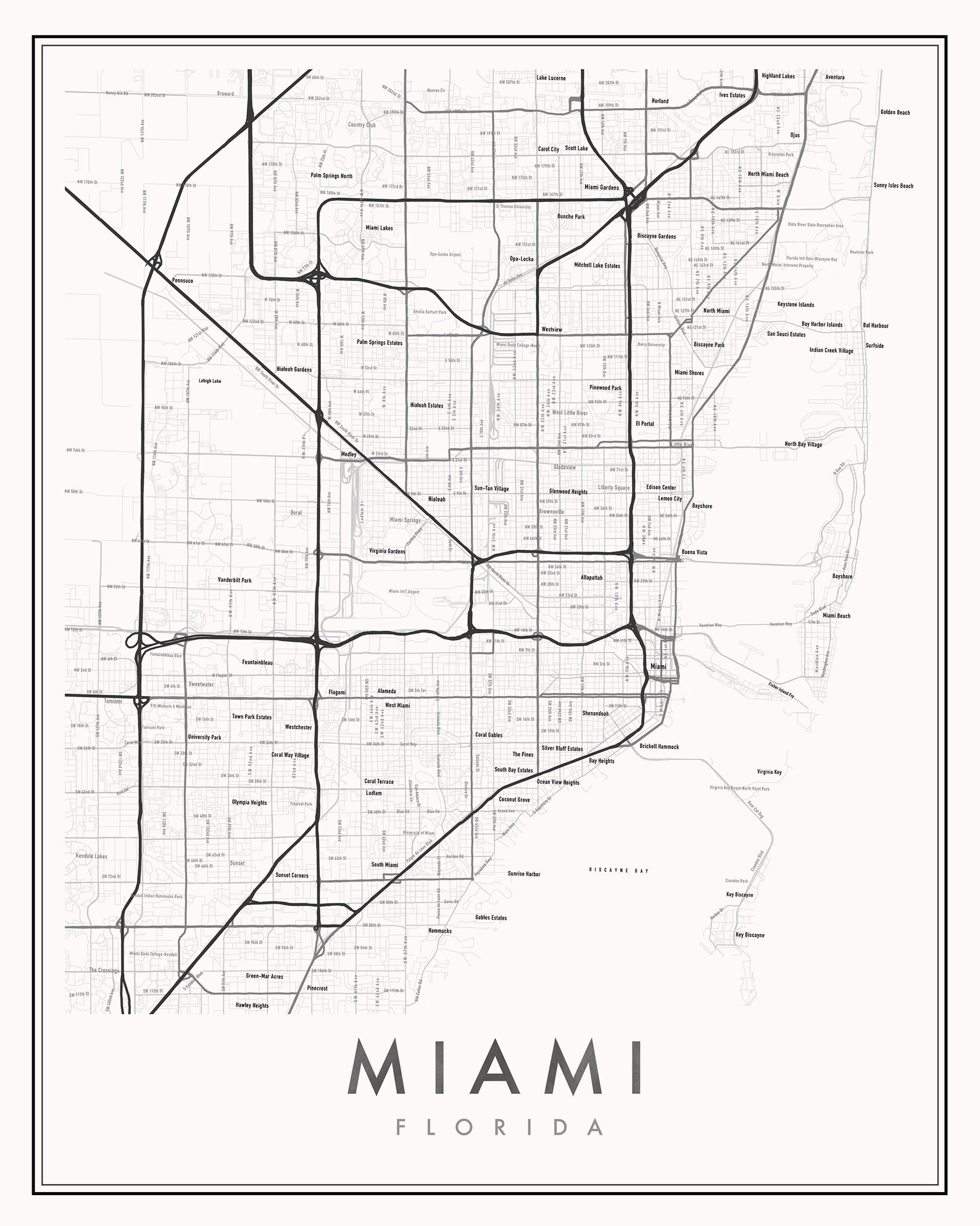 Miami Map Print Miami Map Poster City Map Print Miami Map | Etsy