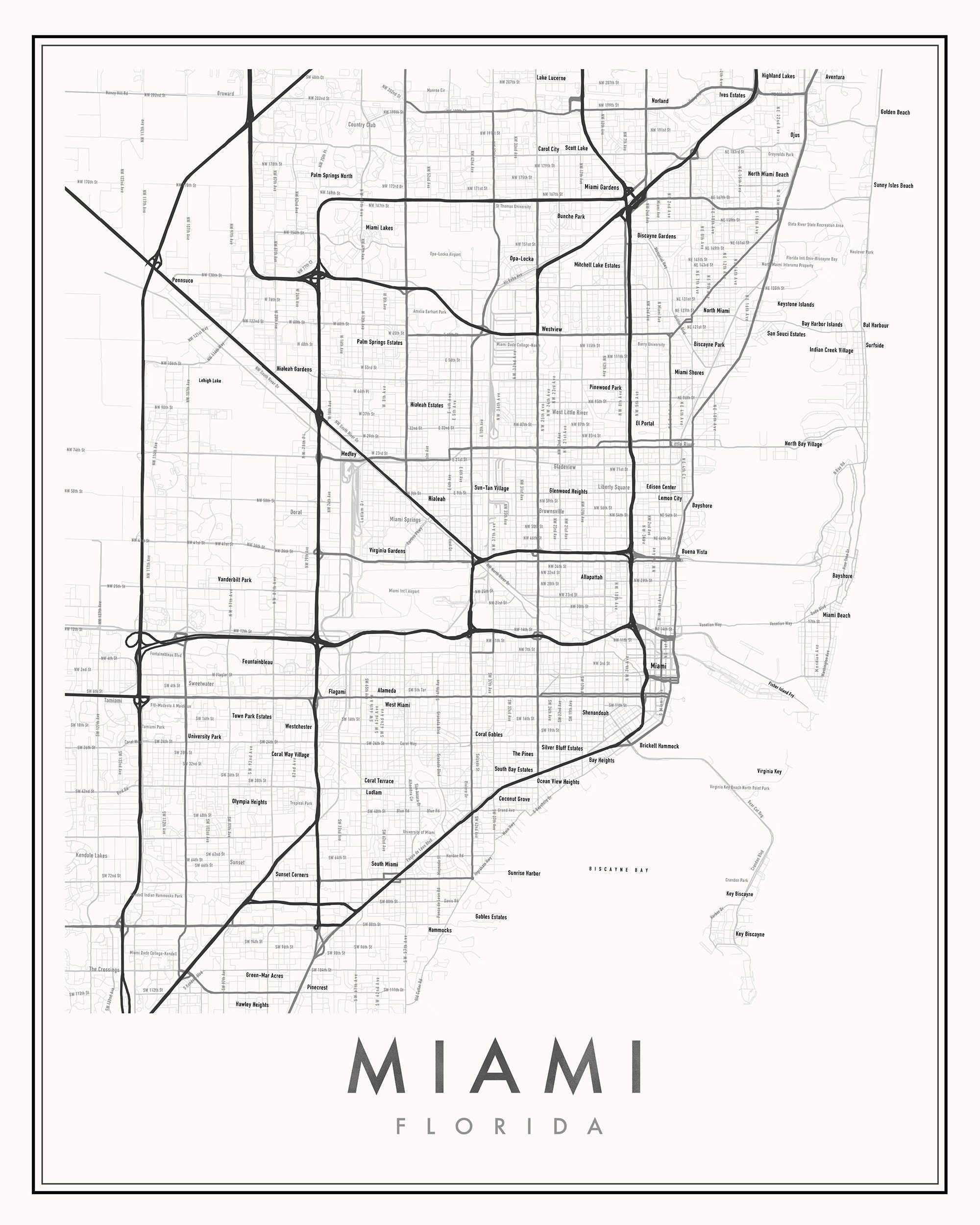 Miami Map Print Miami Map Poster City Map Print Miami Map | Etsy