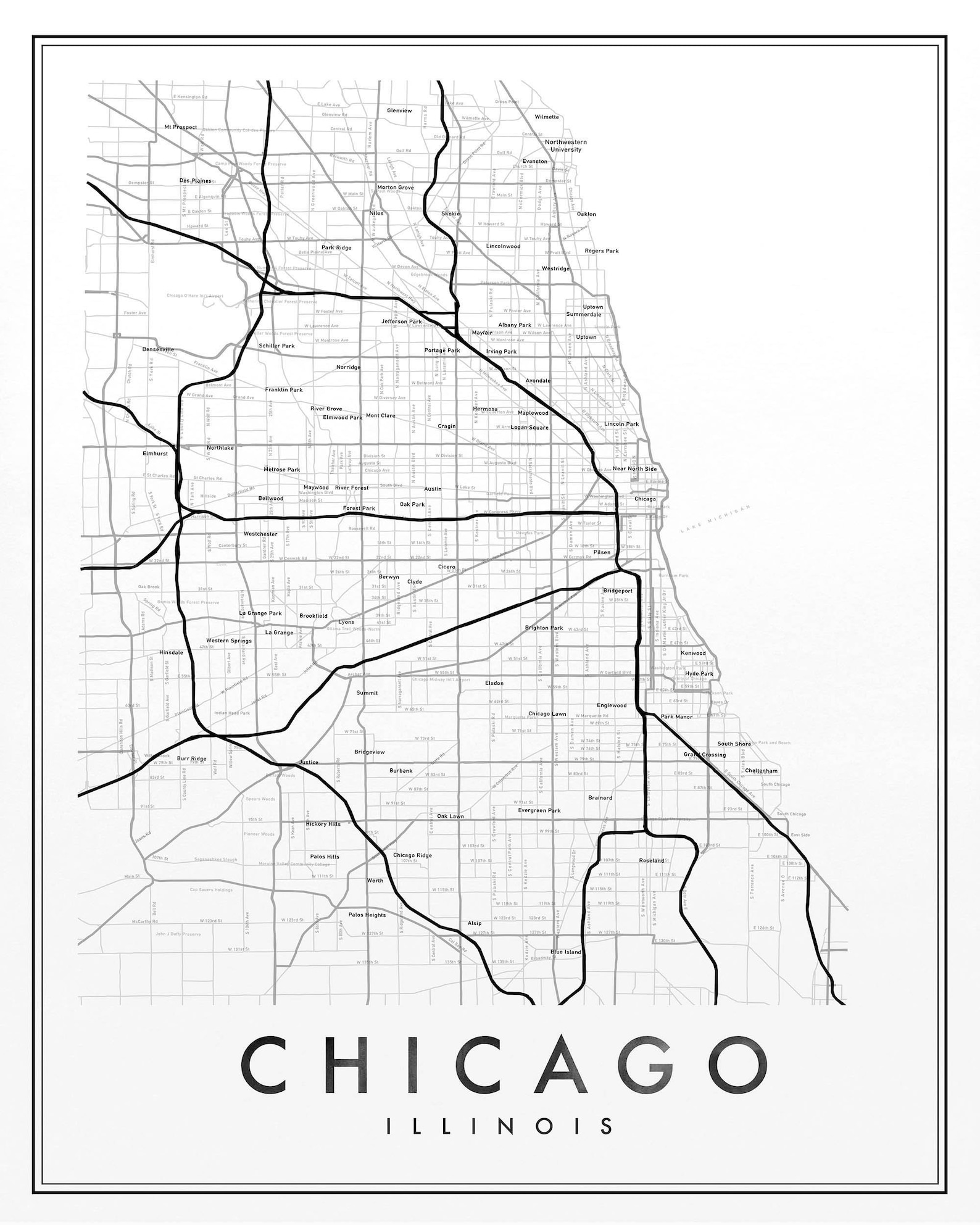 Chicago Neighborhood Poster Chicago Map Print Chicago Map | Etsy